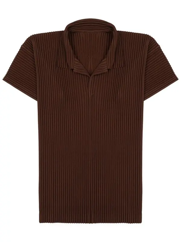 Issey Miyake Pleated Polyester Polo Shirt, Made In Japan - Brown