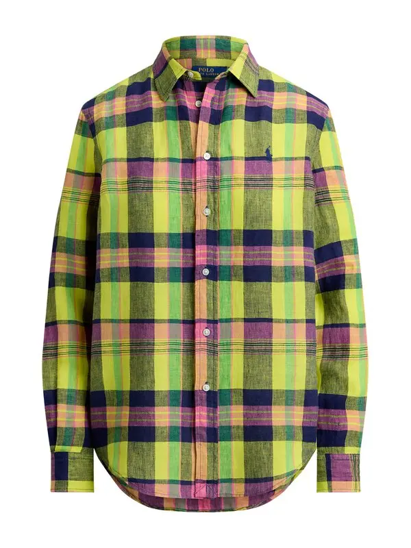 Ralph Lauren Classic Linen Button-up Shirt With Plaid Print - Navy