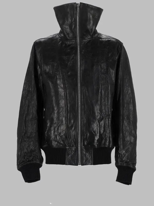 Rick Owens Leather Jacket With Elevated Dark Minimal Styling - Black
