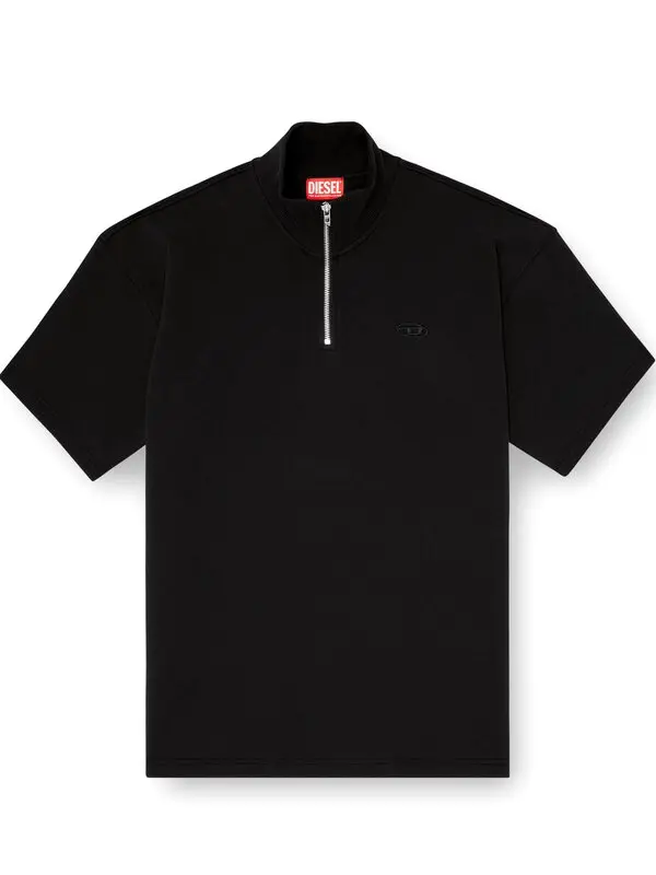 DIESEL® Short-sleeve Half-zip Sweatshirt With Ribbed Collar - Nero