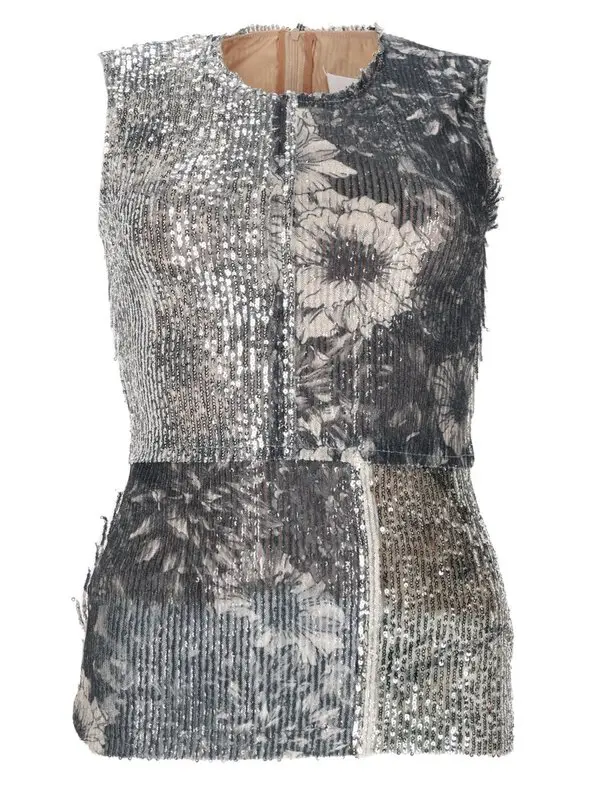 MAISON MARGIELA Sequin Floral Sleeveless Top - Grey