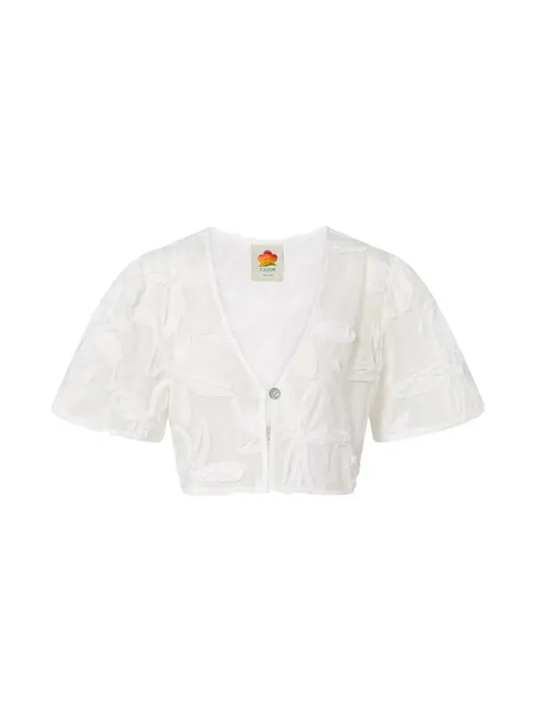 Farm Rio V-neck Embroidered Cotton Blouse - Bianco