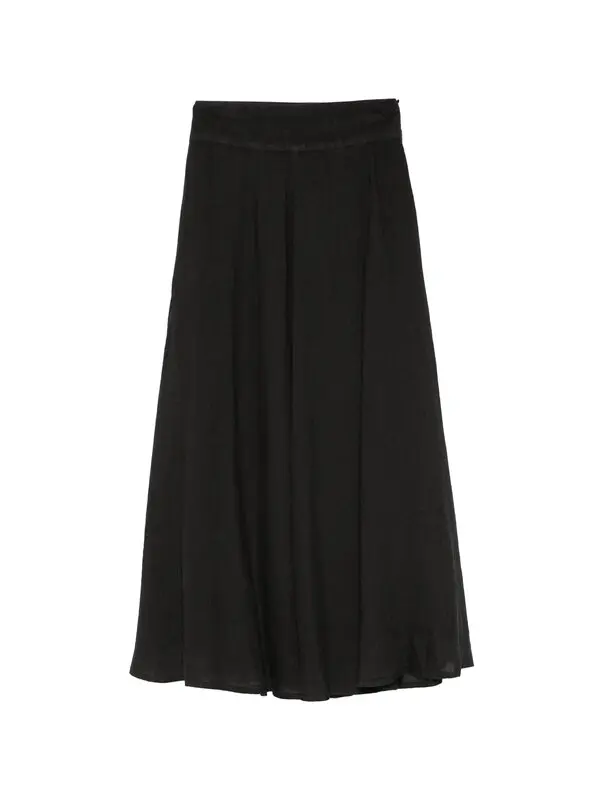 120% Lino Long Lined Linen Skirt With Side Zip Closure - Nero