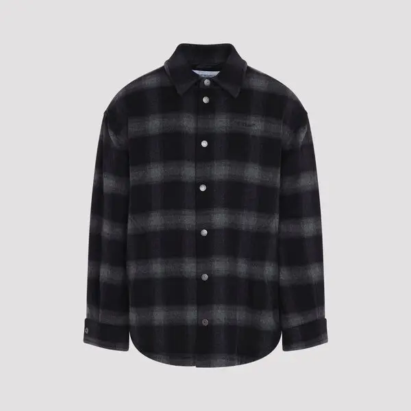 Off-White Wool Padded Flannel Overshirt Jacket - Black