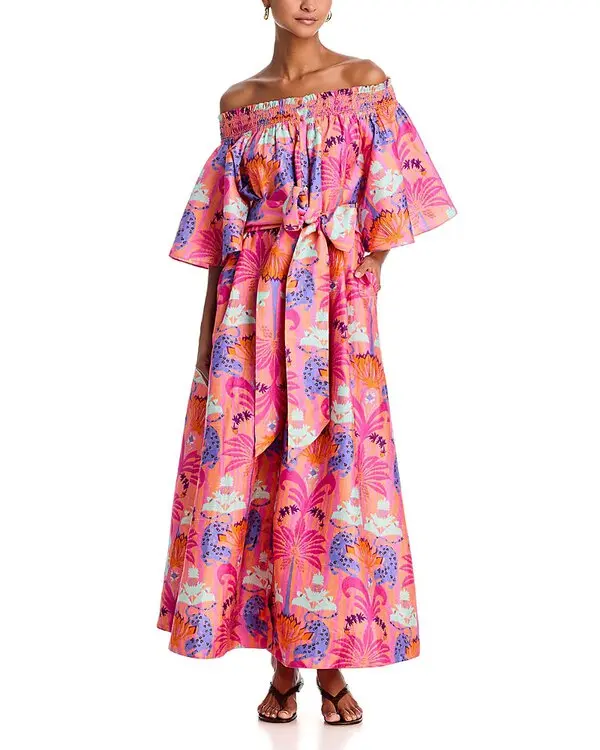 CONIGLIO PALM BEACH Flagler Silk Maxi Dress - Leopard Palm Orange