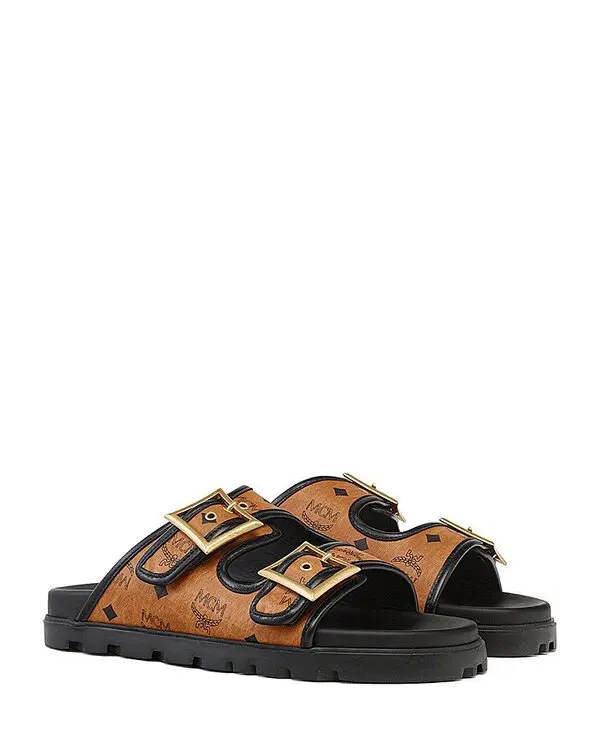 Mcm Visetos Buckled Sandals - Cognac