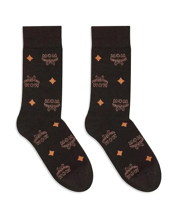 Mcm Monogram Knit Crew Socks - Black