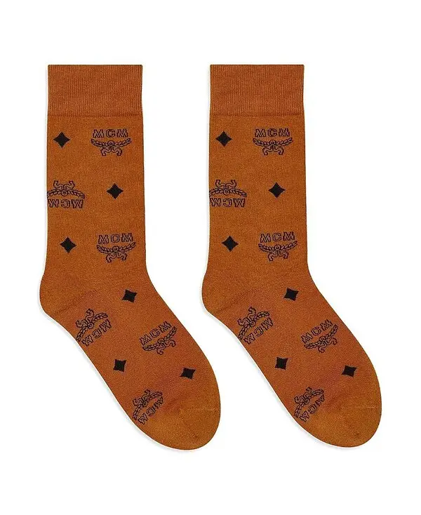 Mcm Monogram Knit Crew Socks - Cognac