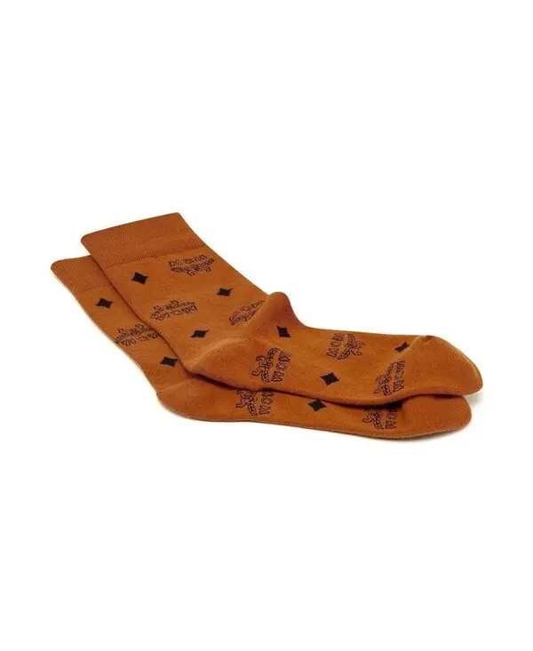 Mcm Monogram Knit Crew Socks - Cognac