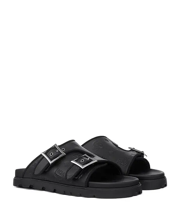 Mcm Embossed Monogram Leather Sandals - Black