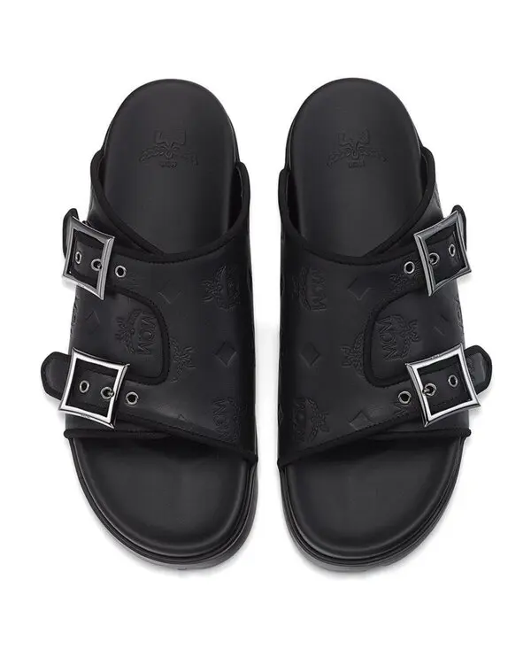 Mcm Embossed Monogram Leather Sandals