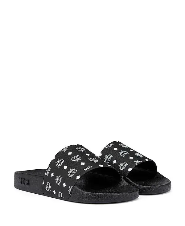 Mcm Monogram Print Rubber Slides - Black