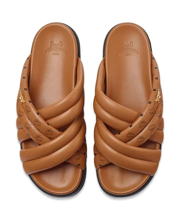 Mcm Monogram Print Cross Sandals In Lamb Leather