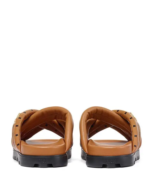 Mcm Monogram Print Cross Sandals In Lamb Leather