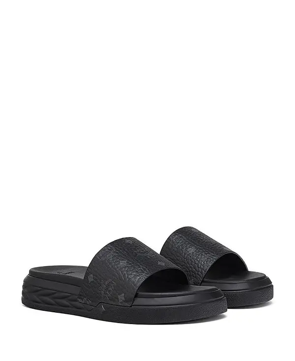 Mcm Visetos Slide Sandals - Black
