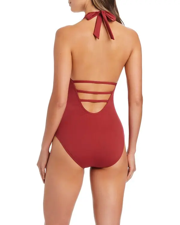 BLEU BY ROD BEATTIE Plunge Halter One Piece Swimsuit