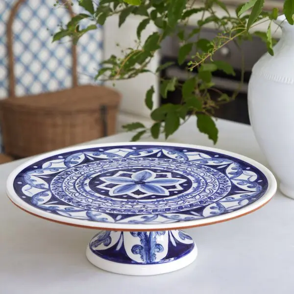 COSTA NOVA Alentejo Terracotta Hand-painted Footed Cake Plate