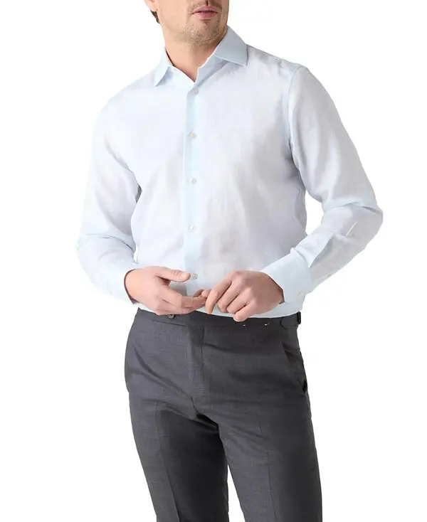 Robert Talbott Reynolds Paisley Jacquard Cotton Linen Blend Shirt In Contemporary Fit - Light Blue