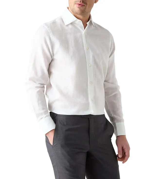 Robert Talbott Reynolds Paisley Jacquard Cotton Linen Blend Shirt In Contemporary Fit - White