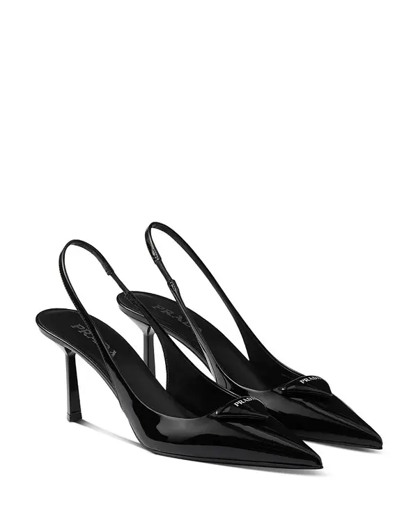 Prada Patent Leather Slingback Pumps - Black
