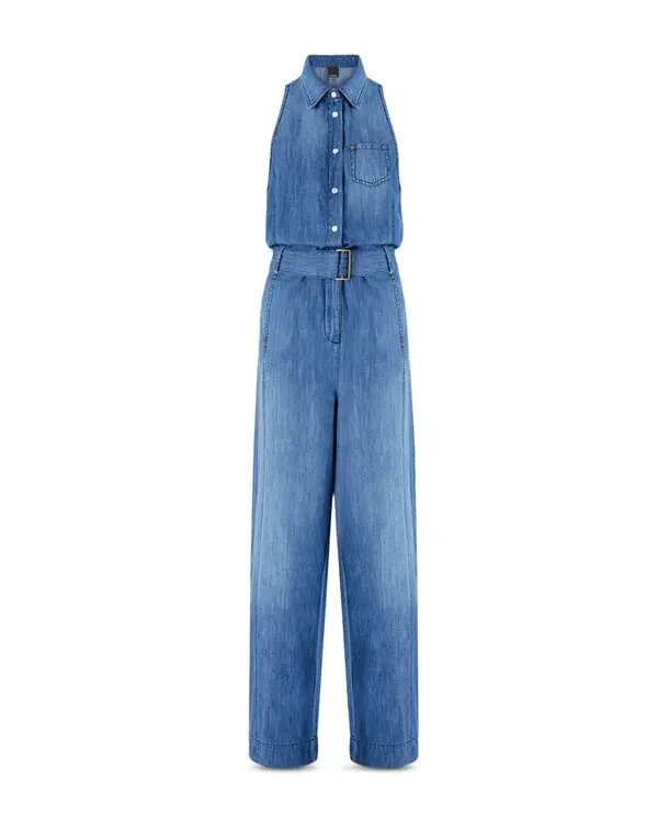 Pinko Sleeveless Denim Jumpsuit With Belt