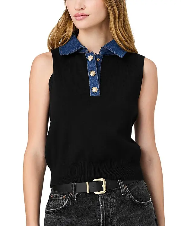 French Connection Maxime Knit Denim Collar Vest - Black