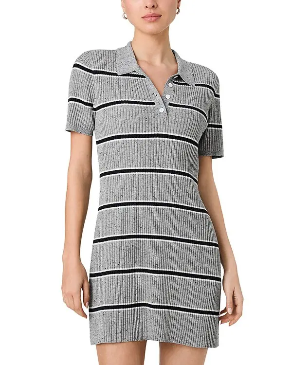 French Connection Mason Knit Varsity Stripe Polo Dress - Medium Grey