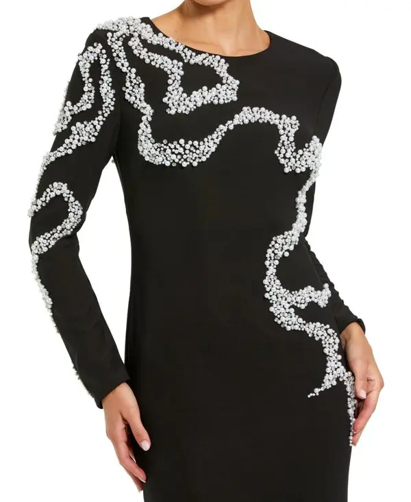 Mac Duggal Petite Jersey Evening Gown With Beaded Swirl Detail
