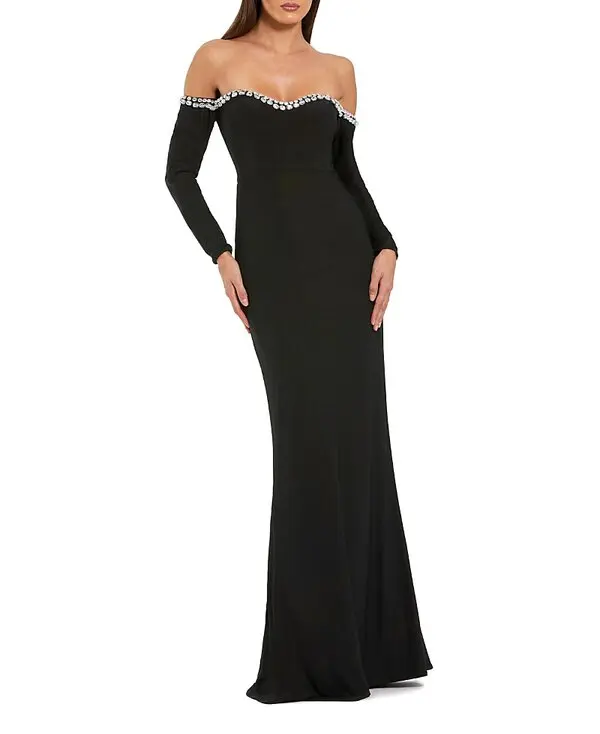 Mac Duggal Long Sleeve Off The Shoulder Mermaid Gown - Black