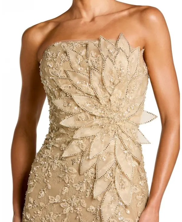 Mac Duggal Petite Beaded Mermaid Gown With 3d Flowers