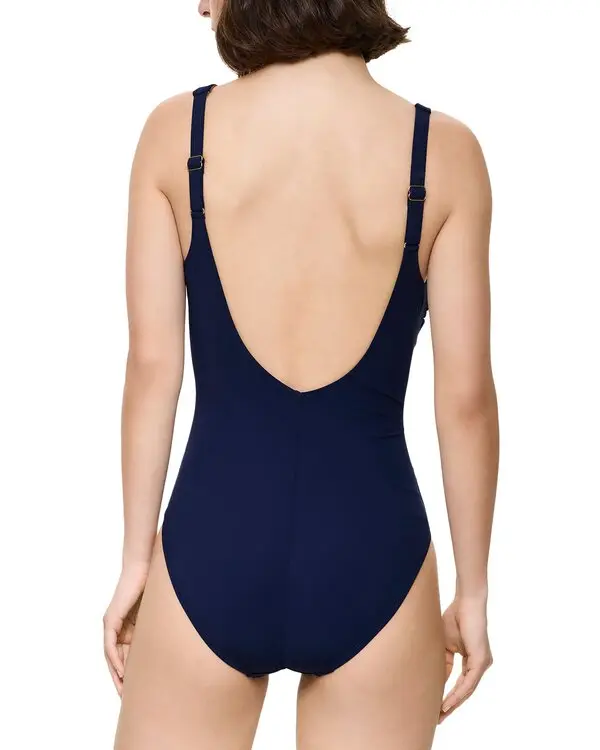 GOTTEX Round Neck One Piece Swimsuit With Metallic Detail - Navy/white