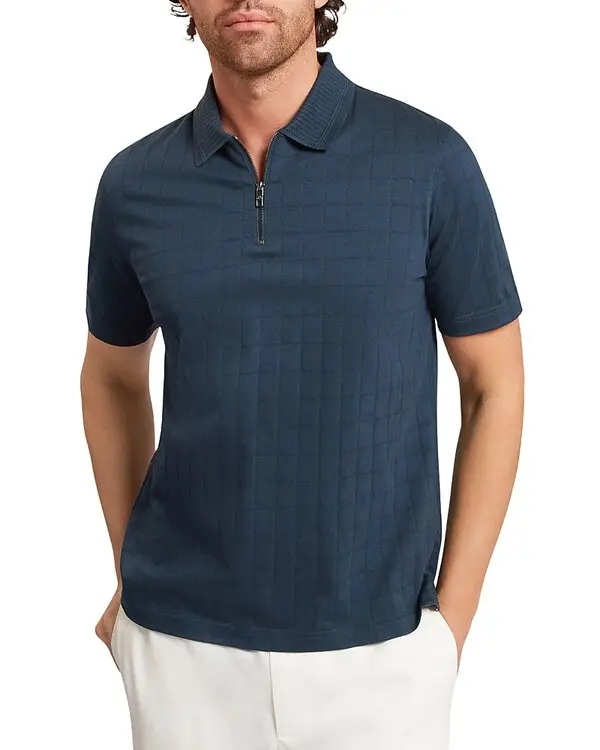 Ted Baker London Victor Square Jacquard Zip Polo Shirt - Mid Navy