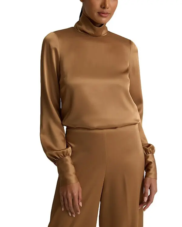 St. John Long Sleeve Satin Turtleneck Top