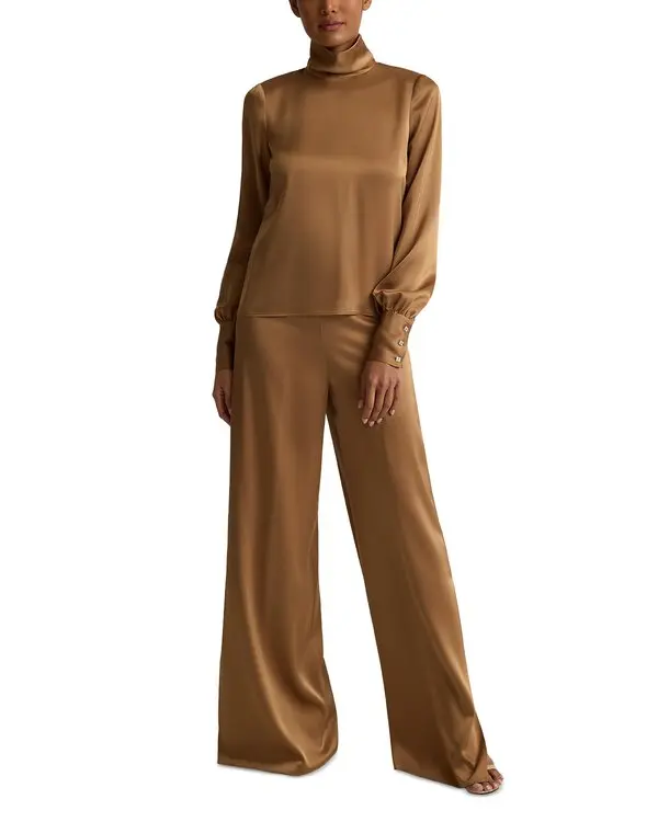 St. John Long Sleeve Satin Turtleneck Top