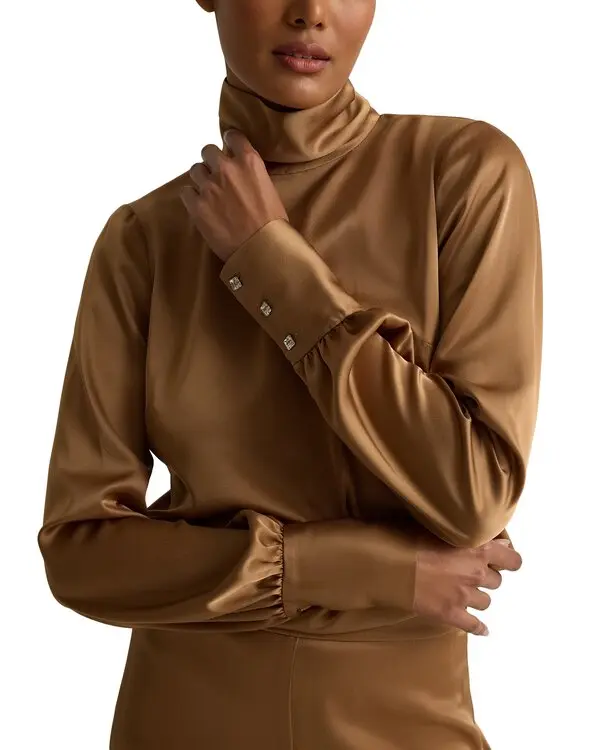 St. John Long Sleeve Satin Turtleneck Top