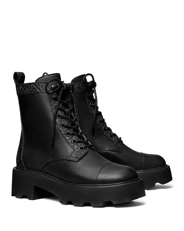 Tory Burch T Monogram Lug Ankle Boots - Perfect Black