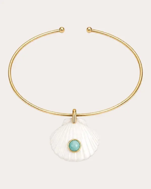 CLUB COASTAL Amazonite Shelly Choker Necklace 18k Gold - Blue