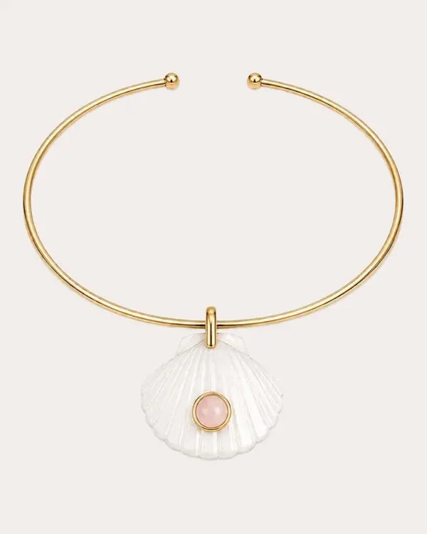 CLUB COASTAL Rose Quartz Shelly Choker Necklace 18k Gold - Pink
