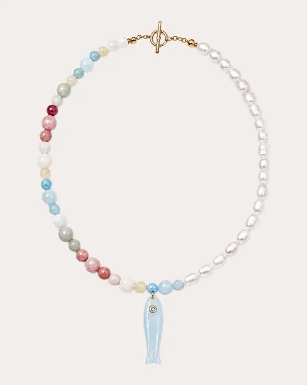 CLUB COASTAL Saltwater Taffy Necklace 18k Gold - Blue Chalcedony