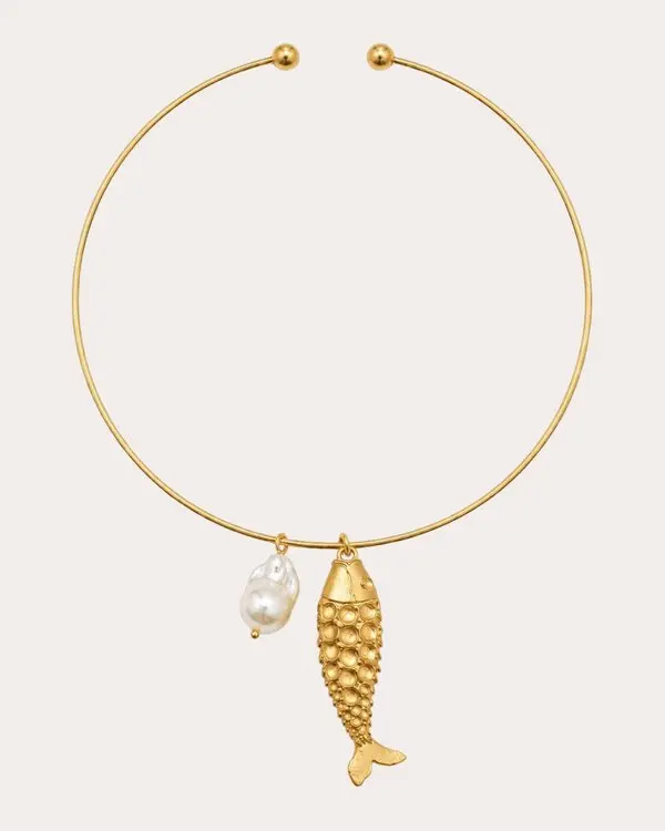 CLUB COASTAL Baroque Pearl Bubble Fish Choker Necklace - Gold