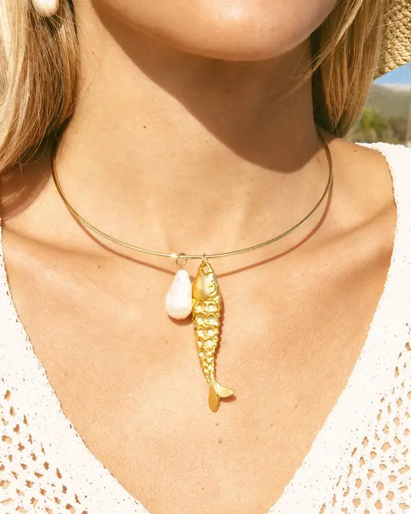 CLUB COASTAL Baroque Pearl Fish Choker Necklace