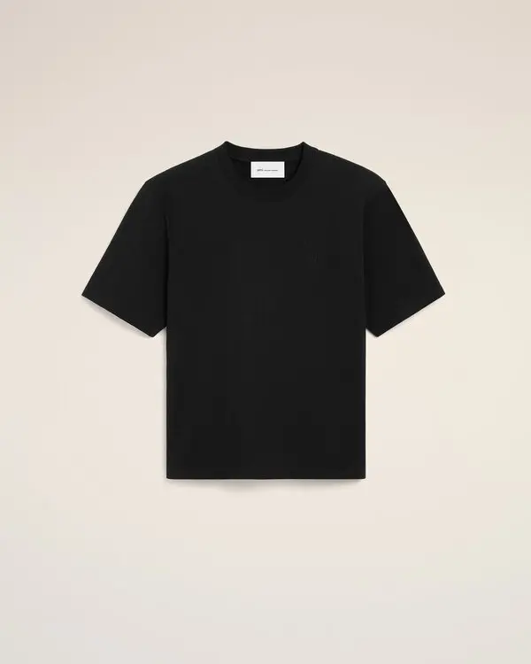 AMI Paris Cotton T-shirt With Embossed De Coeur - Black