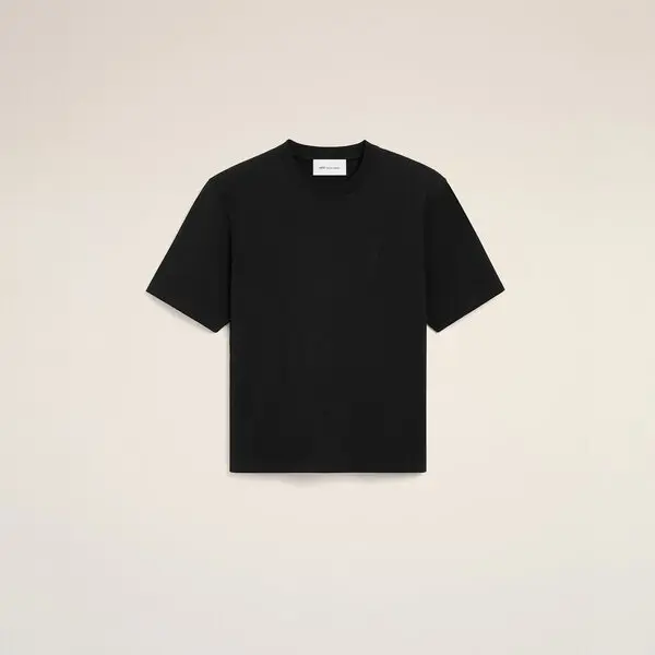 AMI Paris Cotton T-shirt With De Coeur Embroidery - Black