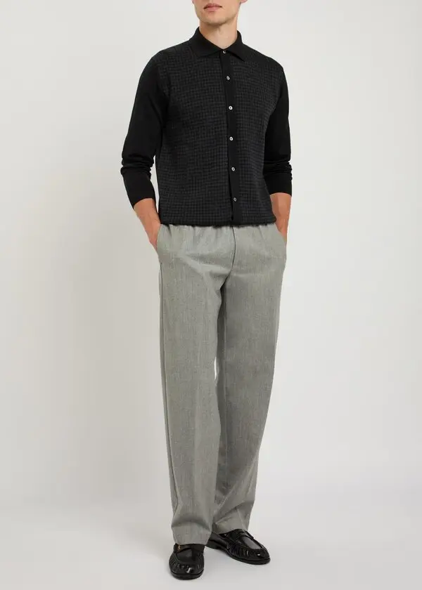 LARDINI Houndstooth Wool Cardigan