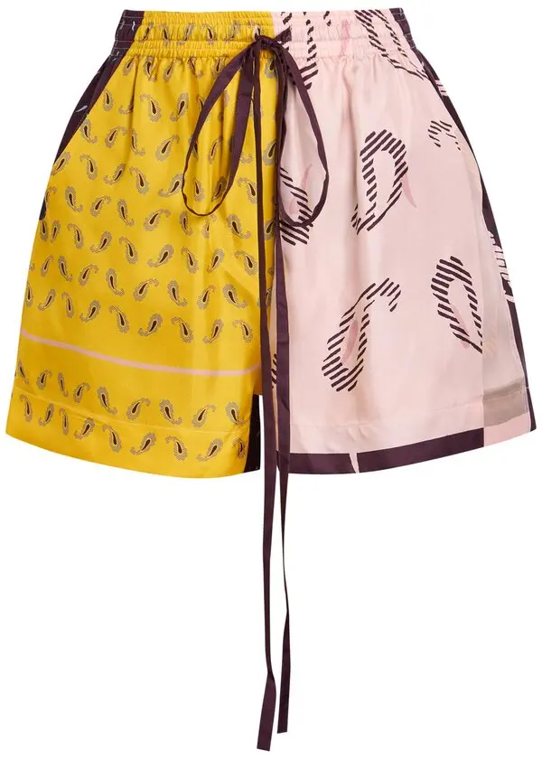 OTZIO Valentino Printed Silk Shorts - Yellow