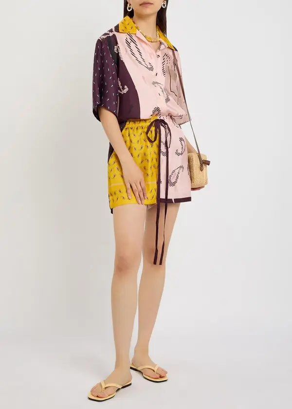 OTZIO Valentino Printed Silk Shorts - Yellow
