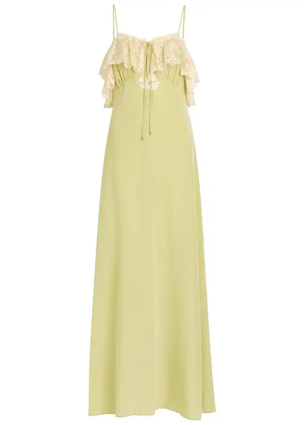 Chloé Lace-trim Silk-georgette Maxi Dress - Green Light