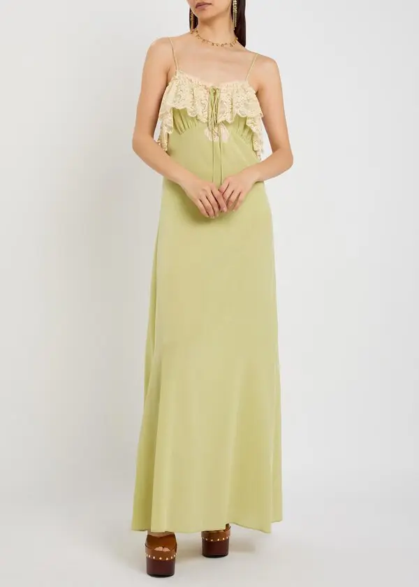 Chloé Lace-trimmed Silk Georgette Maxi Dress