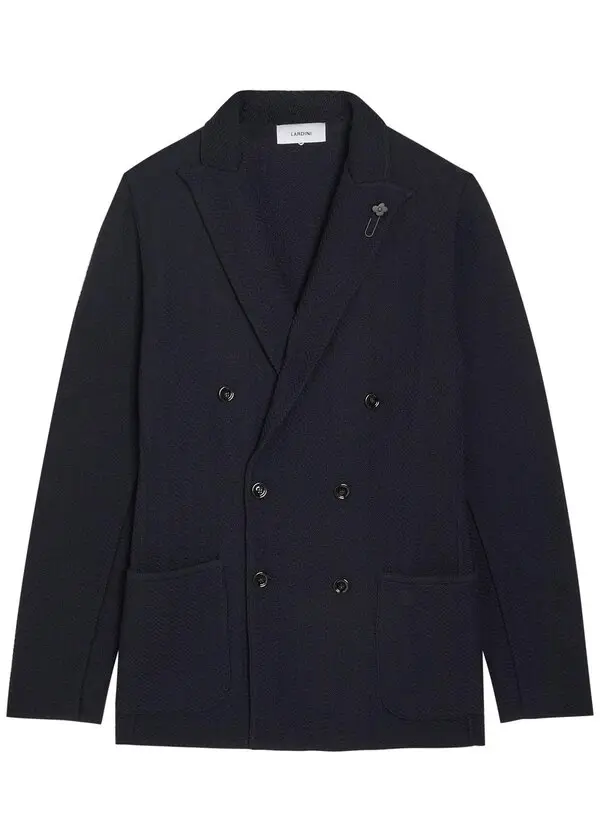 LARDINI Double-breasted Wool Blazer - Navy