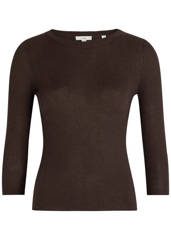 Vince Ribbed Cashmere And Silk-blend Top - Brown